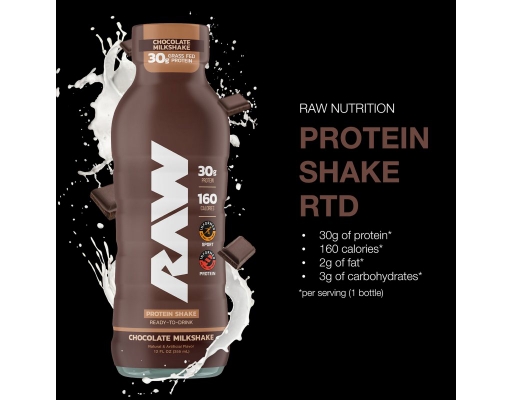 RAW Protein 30g Protein Shake, Chocolate, 12 ct.