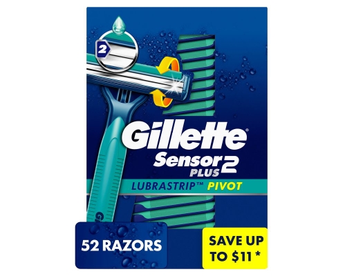 Gillette Sensor2 Plus Lubrastrip Pivot Disposable Razors 52 ct