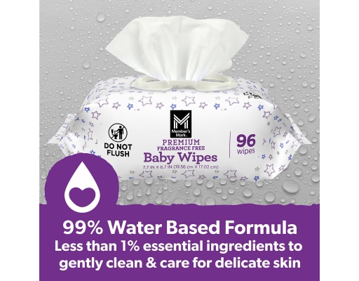 Member's Mark Premium Baby Wipes Fragrance Free 96 ct (12-pk)