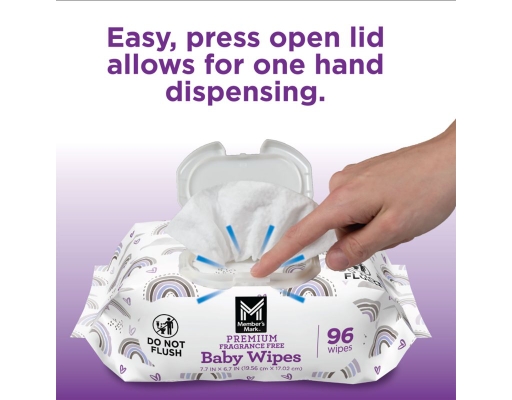 Member's Mark Premium Baby Wipes Fragrance Free 96 ct (12-pk)