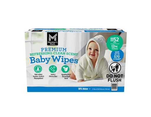 Member's Mark Premium Baby Wipes Refreshing Clean 96 ct (12-pk