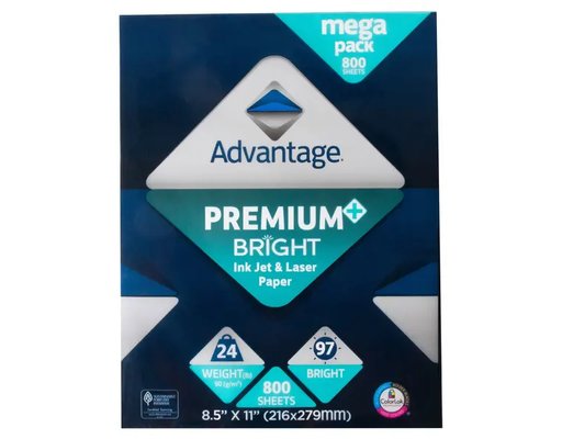 Advantage Premium Bright Ink Jet and Laser Paper, 8.5x11, White, 24lb ...