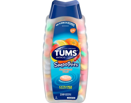 Tums Extra Strength Antacid Chewable Tablets Smoothies 250 ct