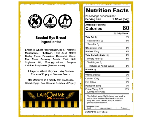 Laromme Seeded Jewish Rye Bread 32 oz
