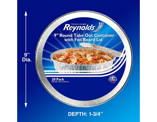 Reynolds 9" Round Foil Take Out Containers with Lids, 20 count