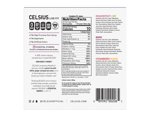 Celsius On-the-Go Energy Powder Sticks, 30 count