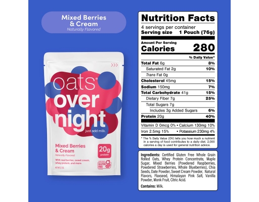 Oats Overnight High Protein Oatmeal Shake Variety Pack, 8 pack