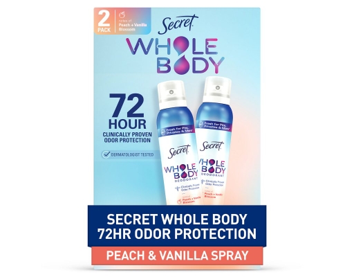 Secret Whole Body Sprays Deodorant, Peach & Vanilla, 3.5 oz., 2 pack