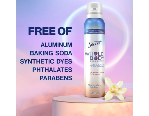 Secret Whole Body Sprays Deodorant, Peach & Vanilla, 3.5 oz., 2 pack