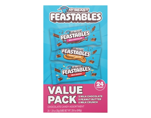 Feastables MrBeast Variety Pack Milk Chocolate Bars, 1.24 oz., 24 pack