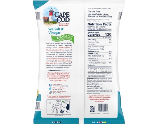 Cape Cod Less Fat Kettle Cooked Potato Chips Sea Salt & Vinegar