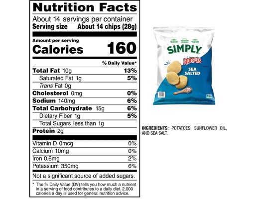 Simply Ruffles Sea Salted Flavored Potato Chips, 13.5 oz.