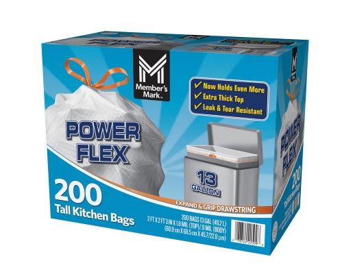 Member's Mark Power Flex 13 Gallon Tall Kitchen Bags 200 ct