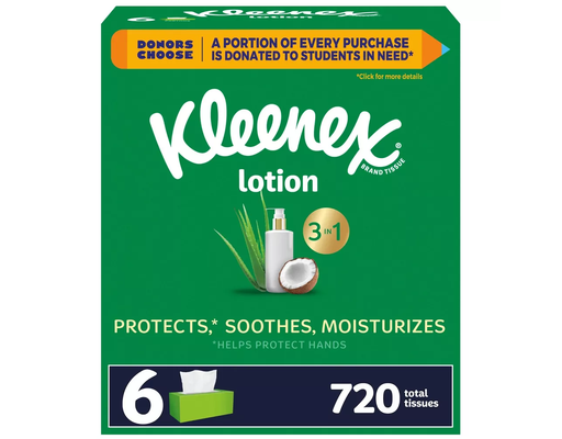 Kleenex Lotion 3-Ply Tissues Flat Box 120 Count 6 Pack